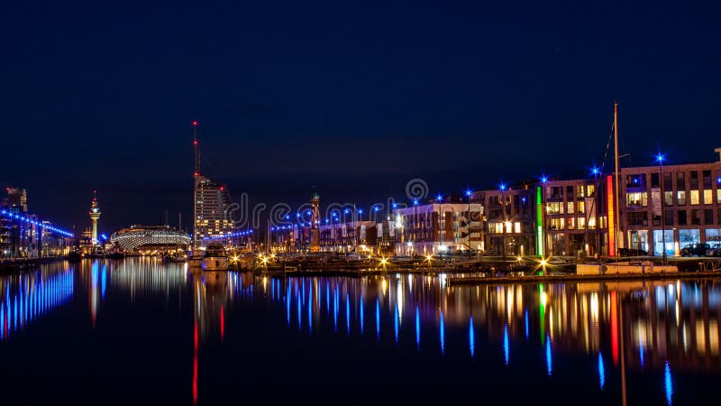 The Seaside City of Bremerhaven at Night Stock Image - Image of dock ...