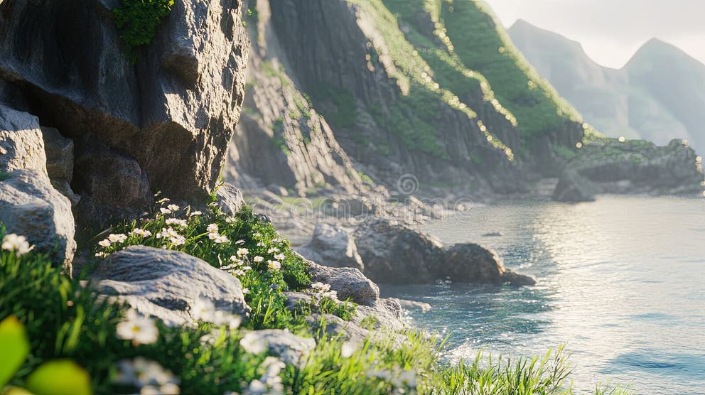 Seaside Cliff Edge, Realistic, Cinematic Light, Sharp Focus. Stock ...