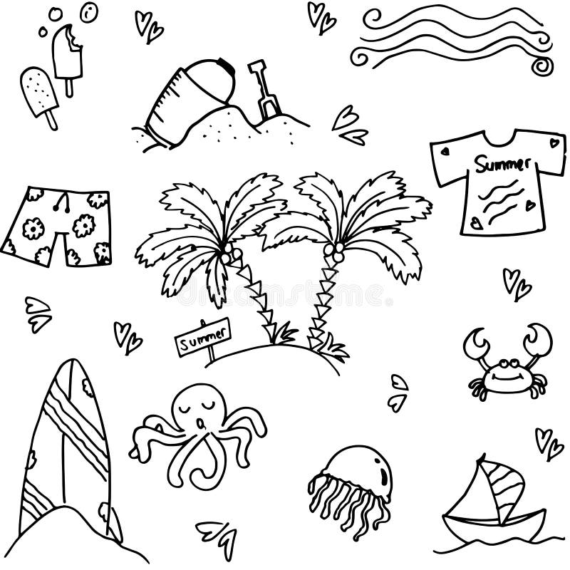 Beach Element Doodle Vector Stock Vector - Illustration of drawing ...