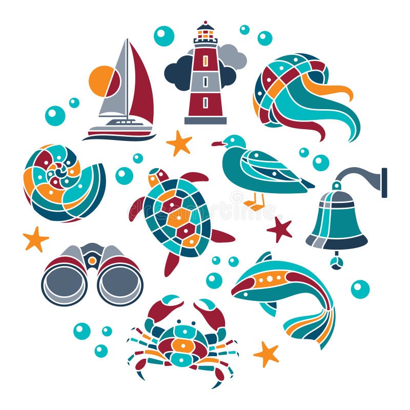 Seaside icons set stock vector. Illustration of beach - 93948303