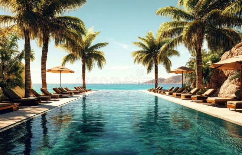 A Seaside Infinity Pool with Coconut Trees and a Breathtaking View of ...