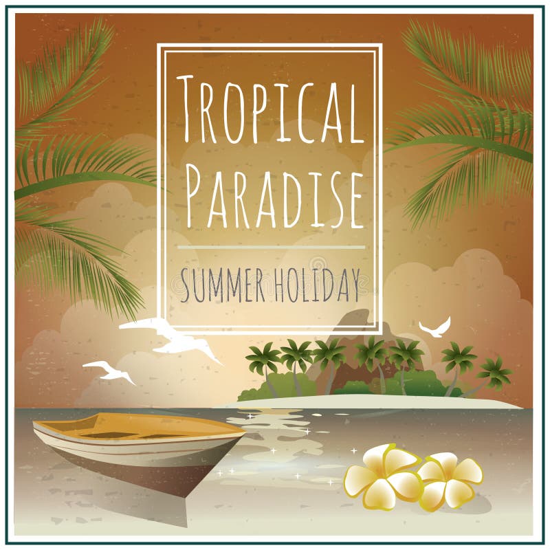 Seaside and Island Holiday Poster. Vector Illustration Decorative ...