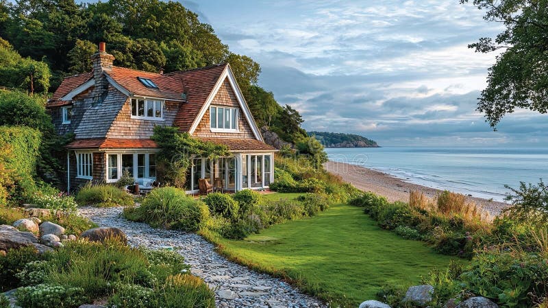 English Seaside Lodge Exterior in Dorset Stock Illustration ...