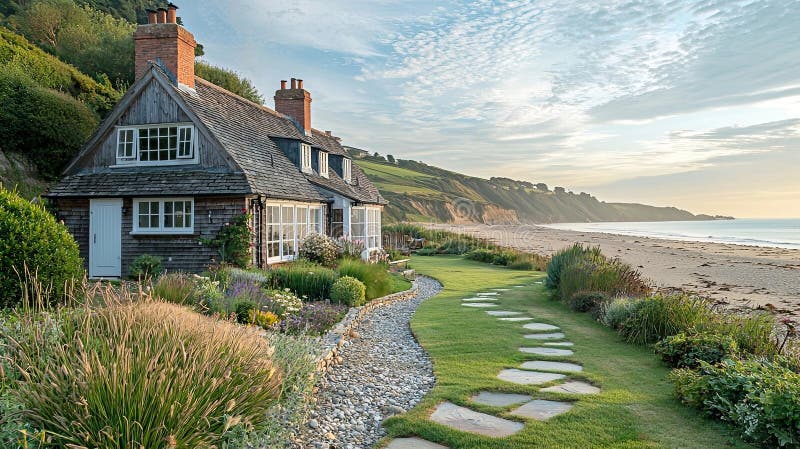 English Seaside Lodge Exterior in Dorset Stock Illustration ...