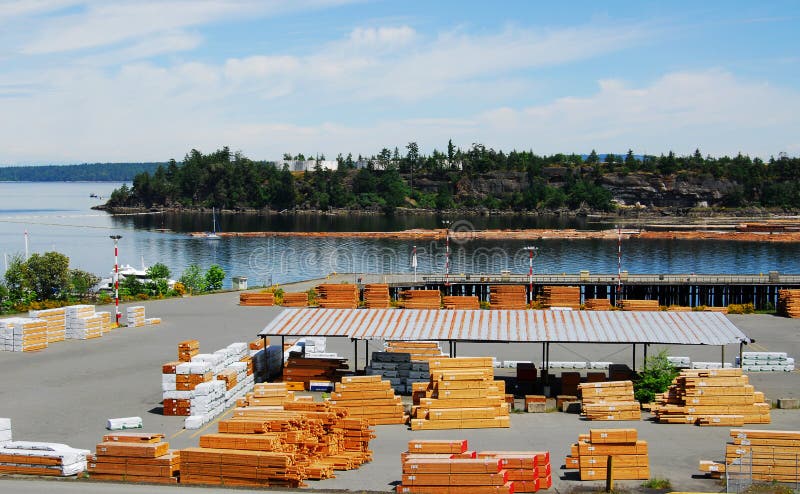 Seaside lumber port stock photo. Image of blue, stack - 5299964