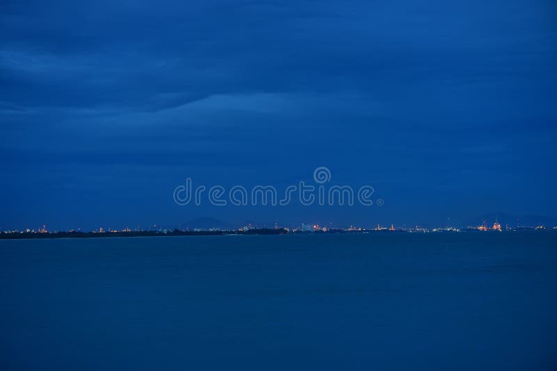 Seaside at Night Beach and Blue Sky with Cloud,city Night Stock Image ...