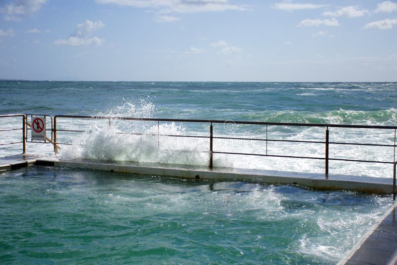 Seaside Ocean Wave Pool with Breaking Wave Stock Image - Image of ...