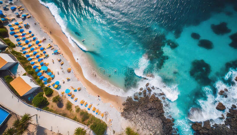 Seaside Panorama: Aerial Perspective of Beach and Waves. Stock Image ...