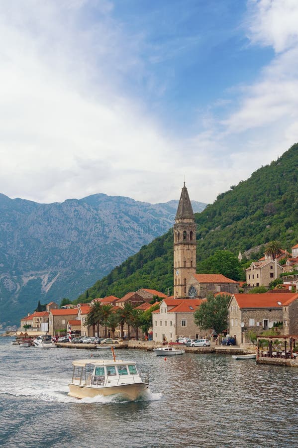 Seaside Perast City. Montenegro Stock Image - Image of settlement ...