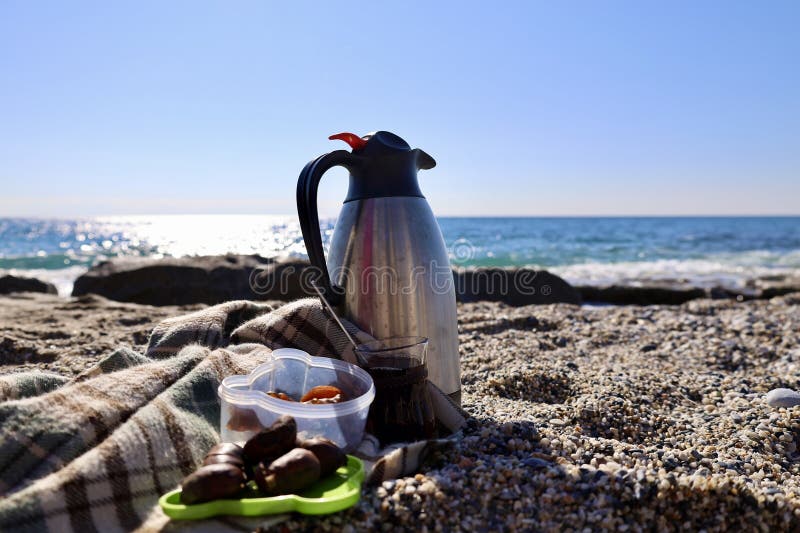 Seaside picnic thermos stock image. Image of healthy - 353991227