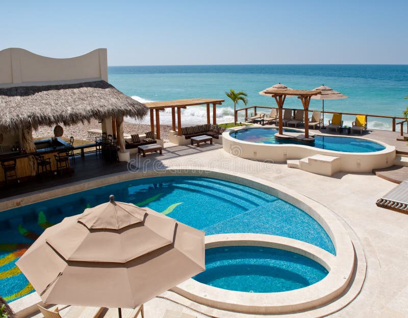 Seaside Resort Swimming Pools Stock Image - Image of seaside, shore ...
