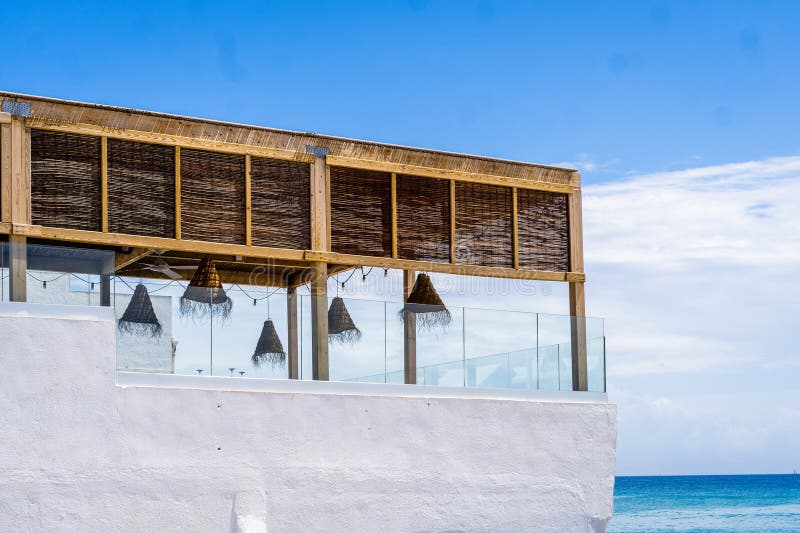 Seaside Restaurant Terrace Overlooking the Azure Ocean. a Tranquil and ...