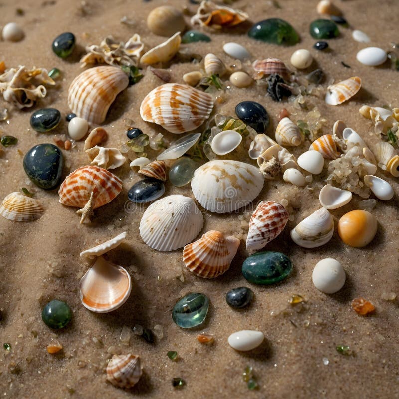 Seaside Sand Texture with Shells and Rocks Stock Illustration ...