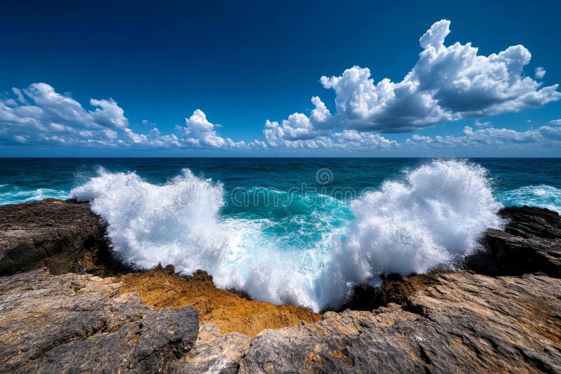 Seaside Scenery, Rocky Cliffs, Crashing Waves Create a Dramatic and ...