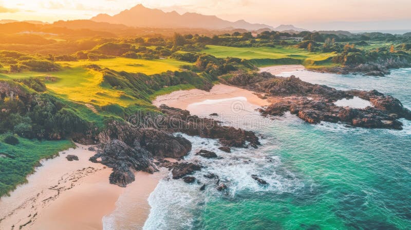 Seaside Scenery with Undulating Hills and Ocean Waves Stock Image ...