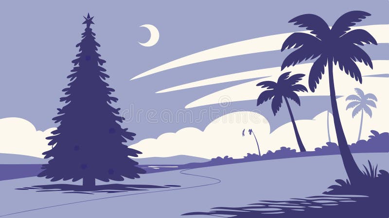 Seaside Serenity. Majestic Christmas Tree at the Beach Stock Vector ...
