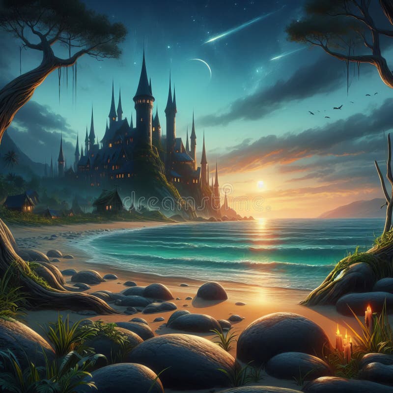 Seaside Sorcery a Beach with a Sorcery Themed Atmosphere Complet Stock ...