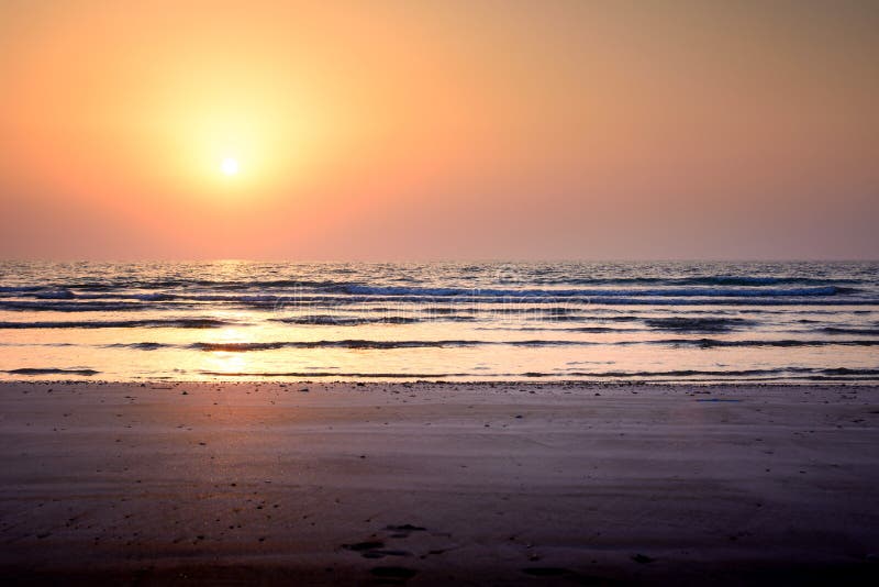 Seaside Sunset Scene on the Beach Stock Image - Image of peaceful ...