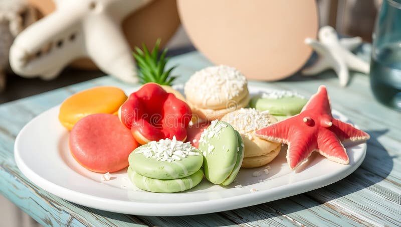 A Seaside Table with a Platter of Tropical Themed Sweets Like Coconut ...