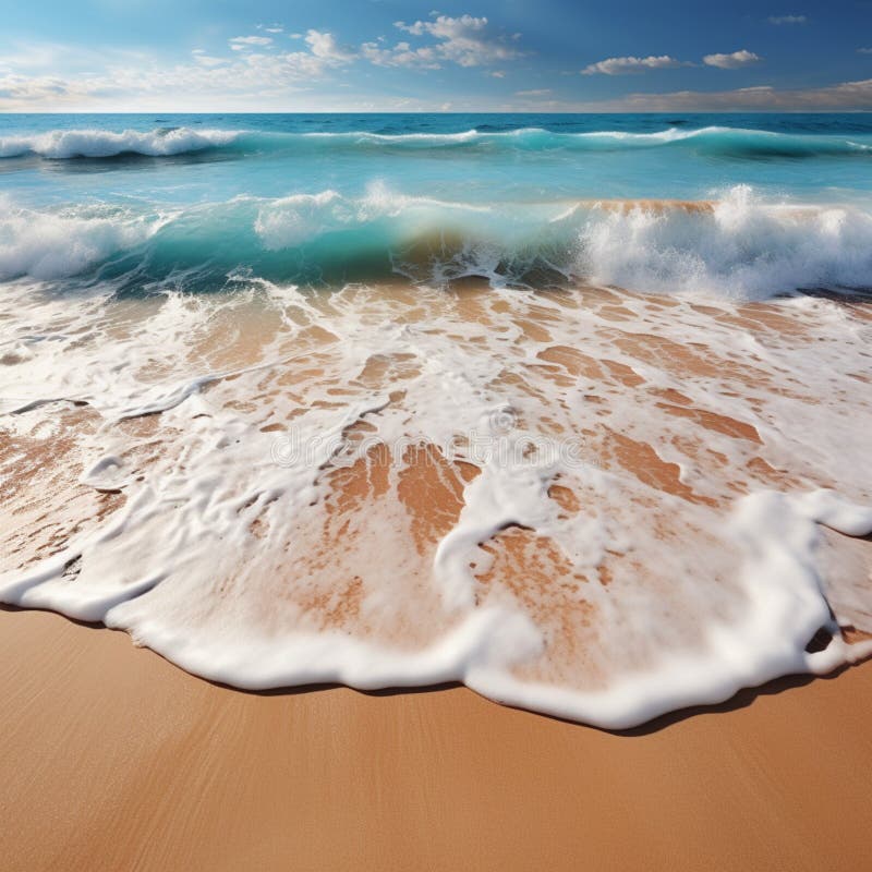 Seaside Tranquility Soft Wave Graces Sandy Beach, Captured from Top ...