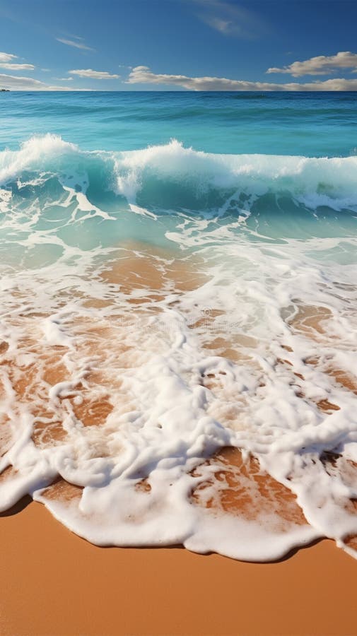 Seaside Tranquility Soft Wave Graces Sandy Beach, Captured from Top ...