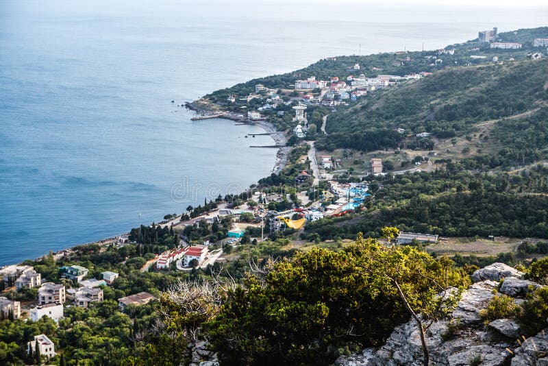 Seaside view stock photo. Image of landscape, mountains - 91335498