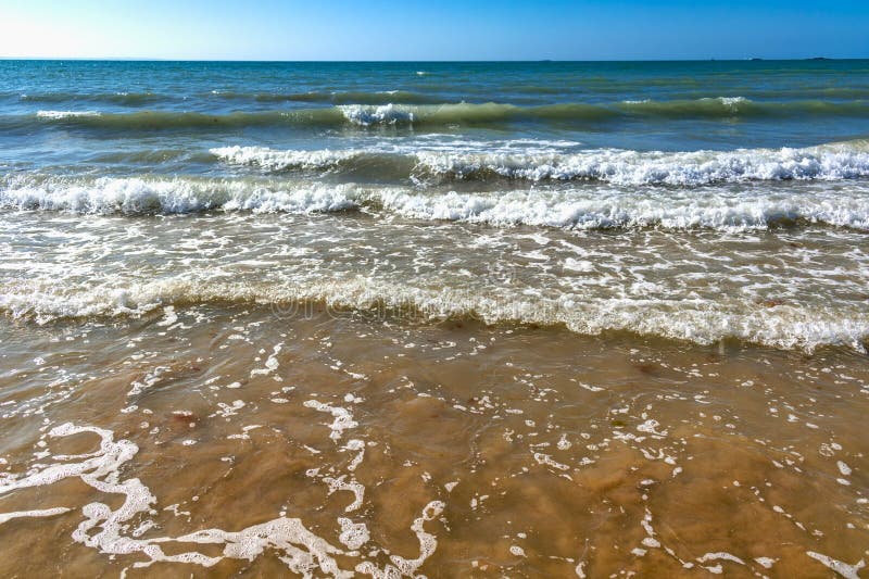 Seaside and Waves, Beach with Sand, Water, Shell Stock Image - Image of ...