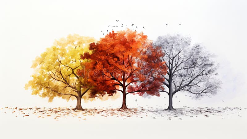 Season Change on Tree, Represent Change Time through Year Stock ...