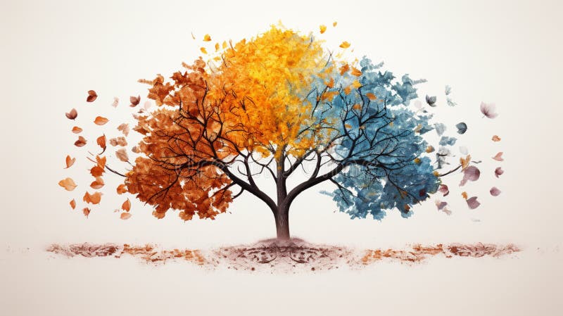 Season Change on Tree, Represent Change Time through Year Stock ...