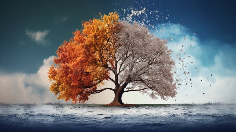 Season Change on Tree, Represent Change Time through Year Stock ...