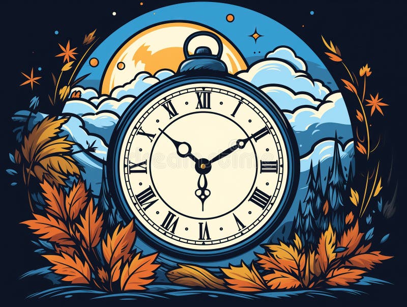 Season Time Banner Design with Clock and Elements Concept Image Stock ...