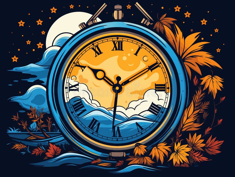 Season Time Banner Design with Clock and Elements Concept Image Stock ...