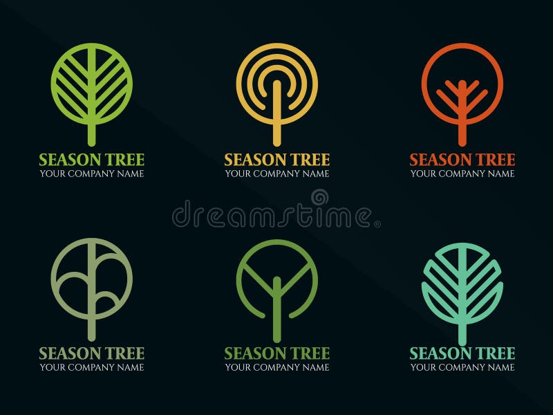 Season Tree Circle Line Logo Vector Illustration Set Design Stock ...