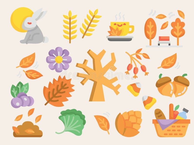 Seasonal Autumn Elements in Flat Style.Vector Illustration Stock ...