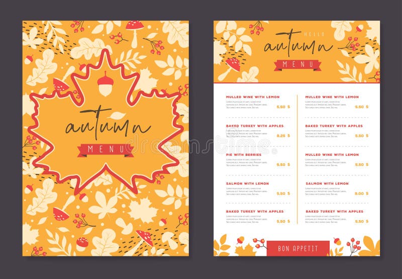 Seasonal Autumn Menu Design with Autumn Floral Attributes. Stock Vector ...