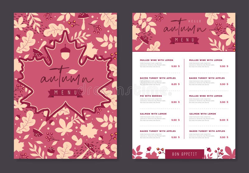 Seasonal Autumn Menu Design with Autumn Floral Attributes. Stock ...