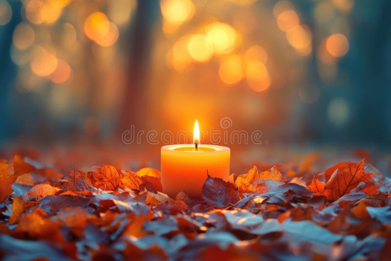 Seasonal Candles, a Candle Flickers Elegantly among Fall Leaves ...