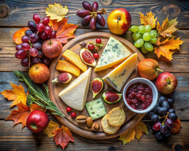 Seasonal Cheese Board with Fall Fruits Stock Illustration ...