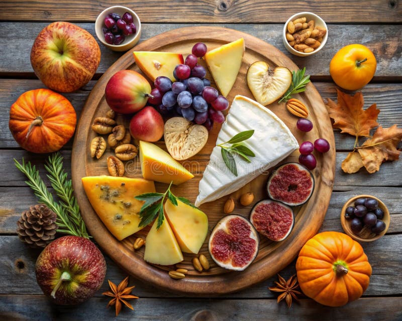Seasonal Cheese Board with Fall Fruits Stock Illustration ...