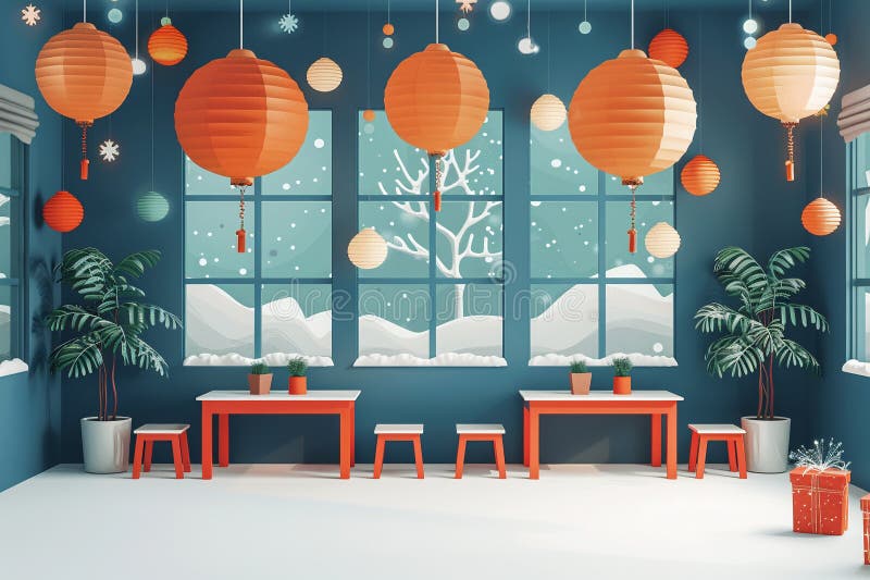 Seasonal Classroom Decorating Ideas Flat Design Front View Festive ...