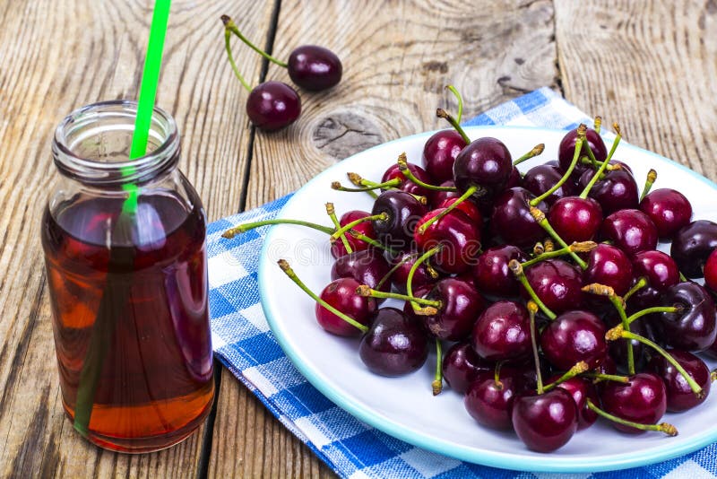 Seasonal Dessert: Drink from Cherry and Fresh Berries. Stock Image ...