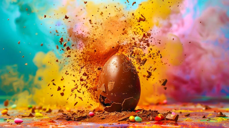 Seasonal Easter Celebration Background of an Exploding Chocolate Easter ...