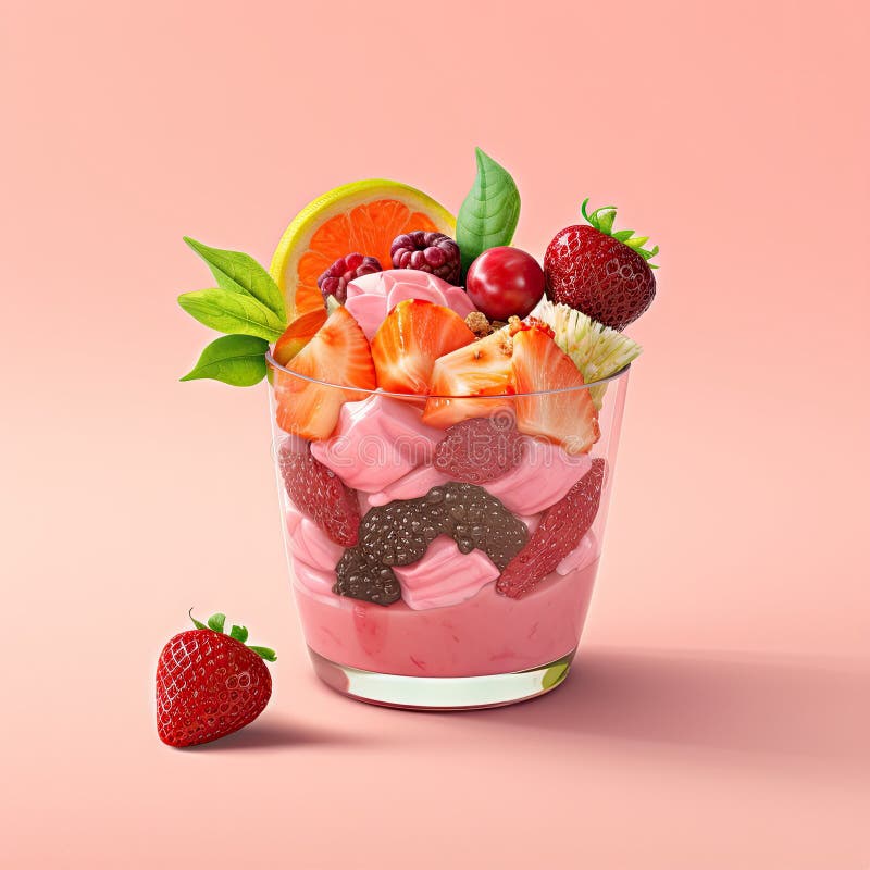Seasonal Fruit, Fruit Salad on a Big Cup Stock Illustration ...