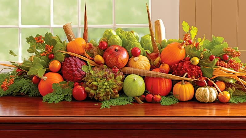 Seasonal Harvest Table. Generative Ai Stock Illustration - Illustration ...