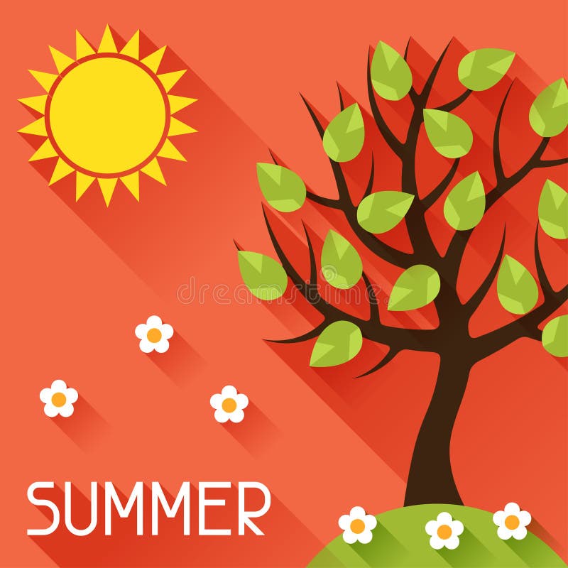 Seasonal Illustration with Summer Tree in Flat Stock Vector ...