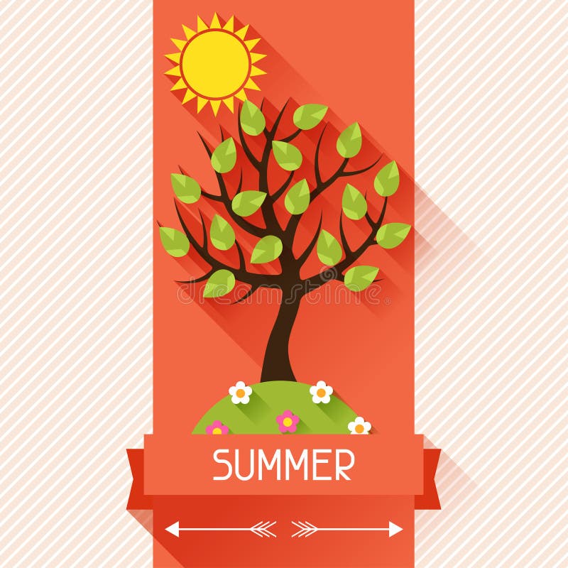 Seasonal Illustration with Summer Tree in Flat Stock Vector ...