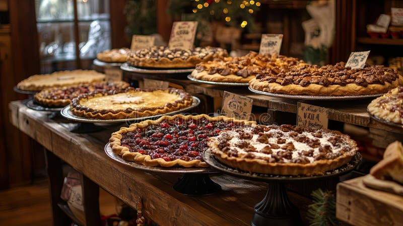 Seasonal Pie Display in a Country-style Bakery . Stock Image - Image of ...