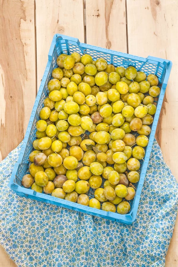 Seasonal Plum in Box on the Wooden Backround Stock Photo - Image of ...