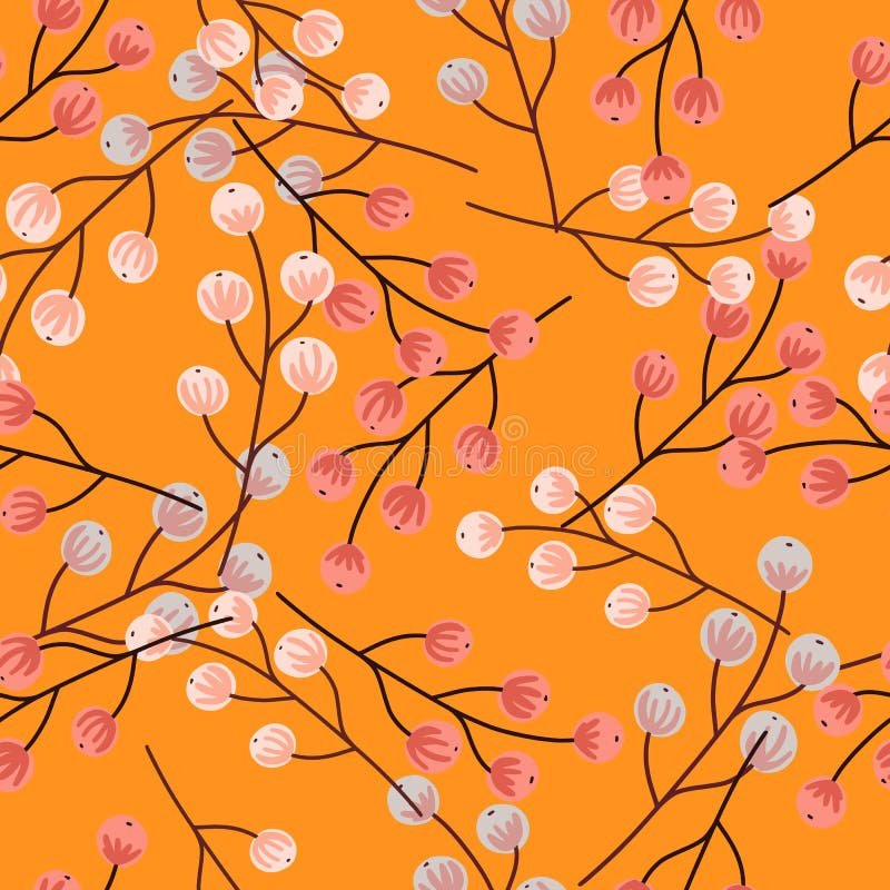 Seasonal Seamless Pattern with Fall Abstract Random Berries Ornament ...