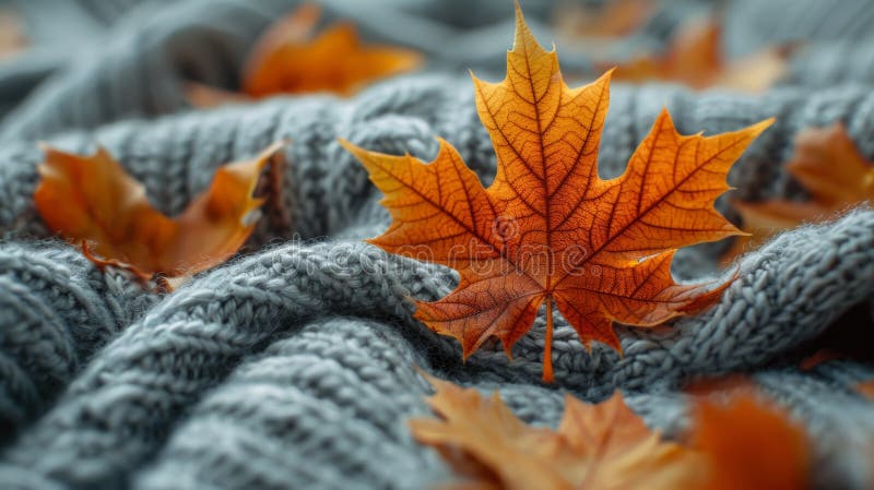 Seasonal Textile Design, Maple Leaf Design on a Warm Knit Blanket ...